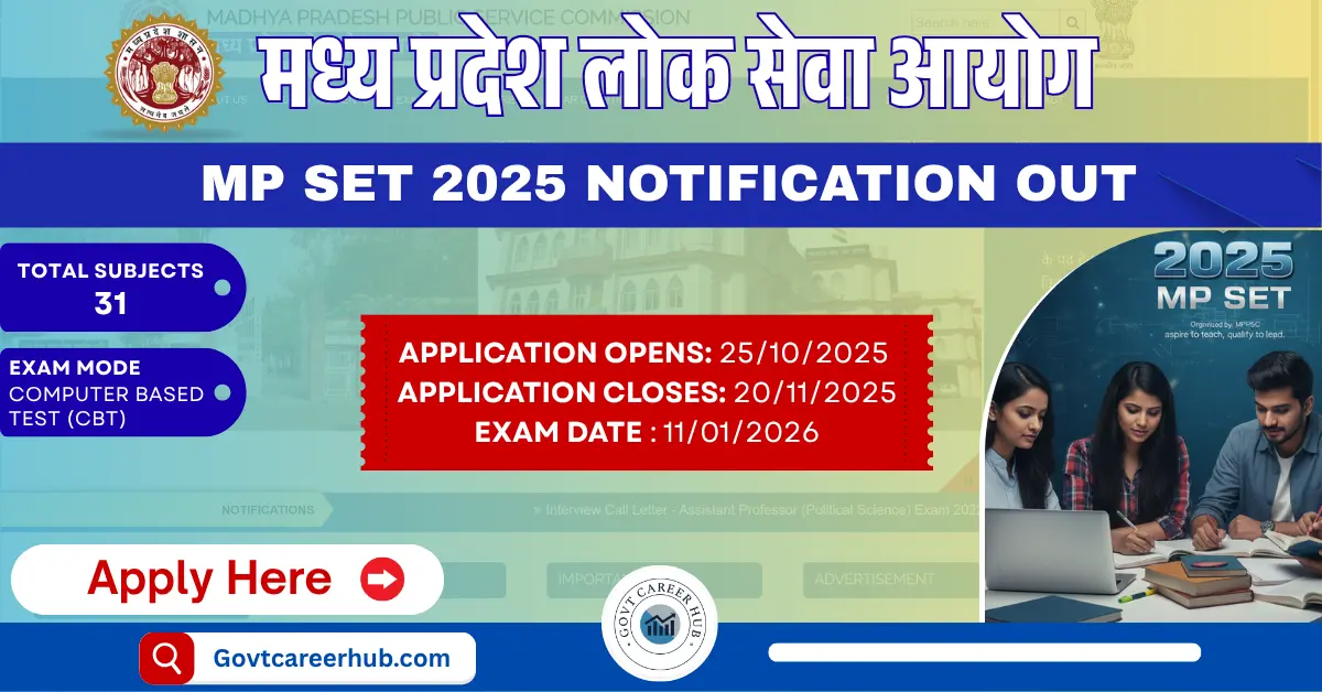 MP SET 2025 Notification Out – Apply Online