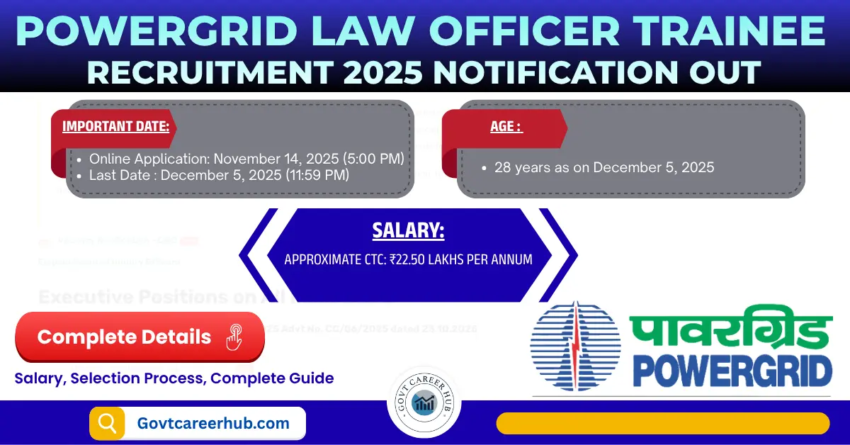 PowerGrid Law Officer Trainee Recruitment 2025 | Details